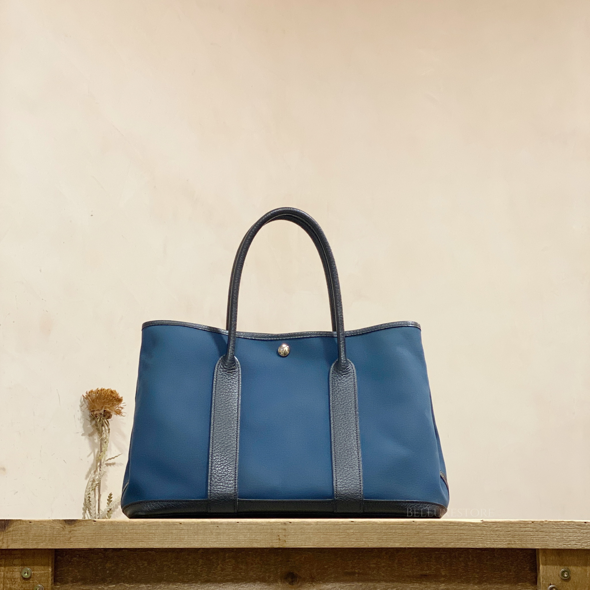 [Pre-owned] Hermes gp 36 canvas stamp squ R blue/ b...