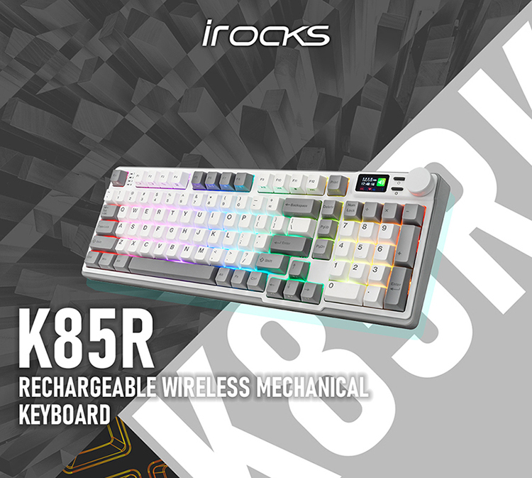 【iRocks 艾芮克】雙模 有線|2.4G無線 冰晶白 K85 RGB 熱插拔 無線機械式鍵盤