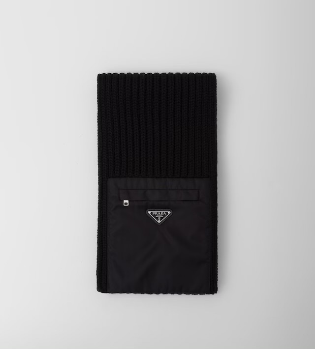 Prada re-nylon gabardine and wool scarf