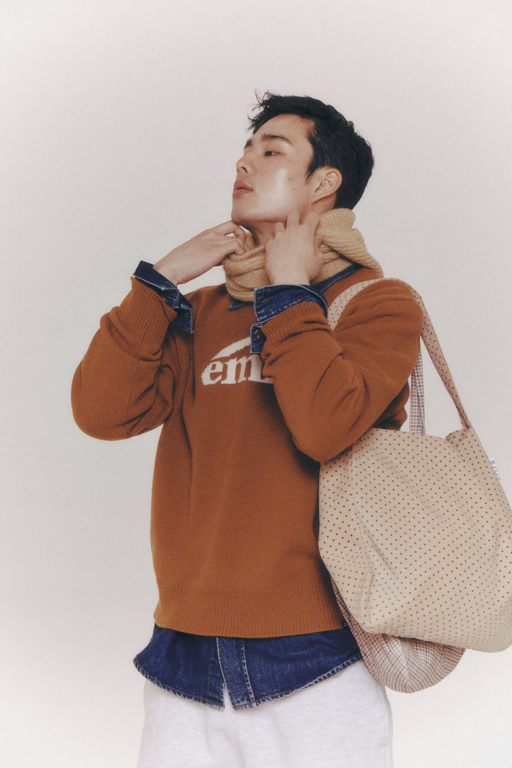 [EMIS] DOT PATTERN CORDUROY ECO BAG-BEIGE