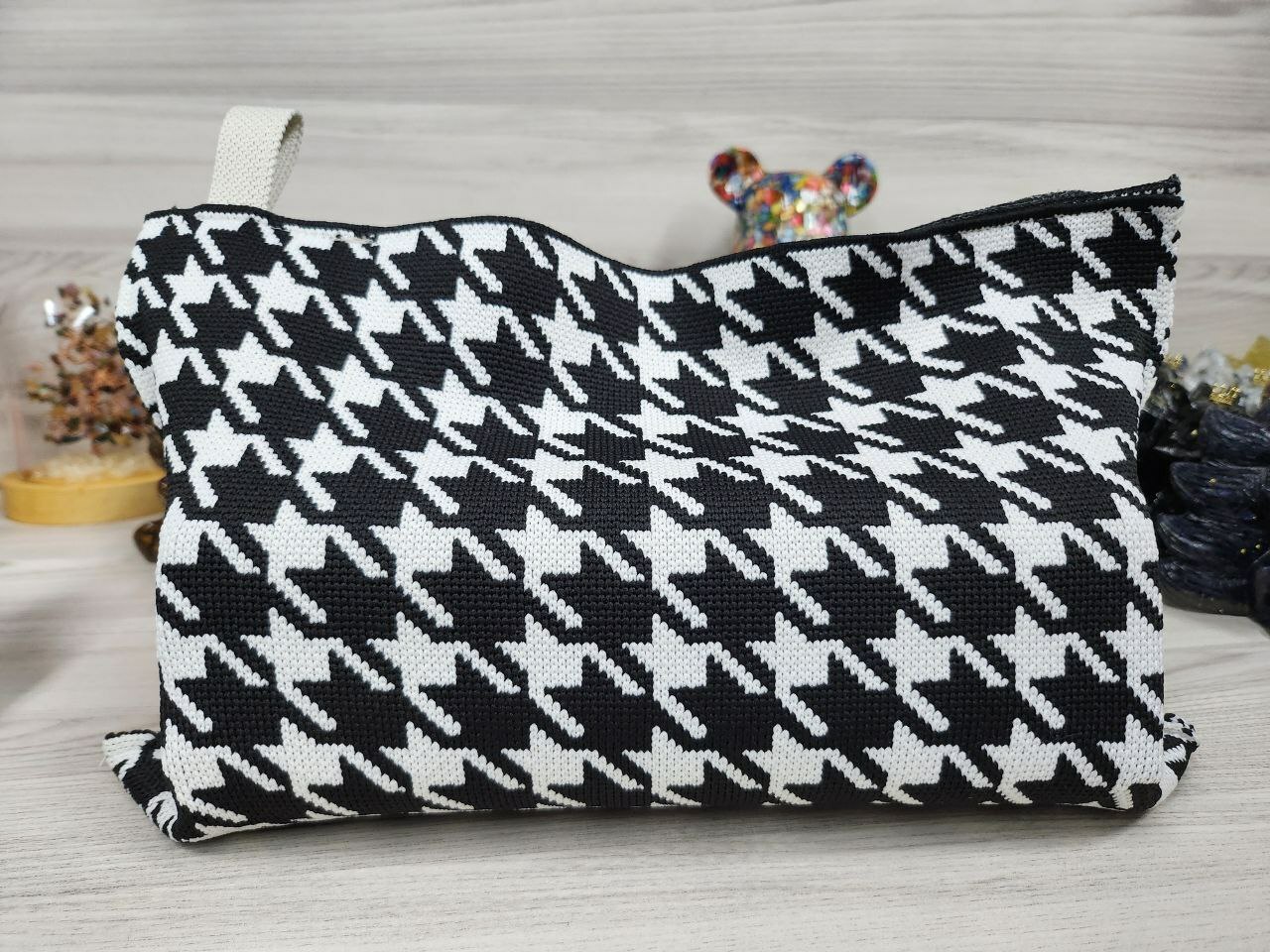 [S] RELUZZO BLACK HOUNDSTOOTH KNITTED TISSUES BAG LARGE SIZE, SZZ295 ...