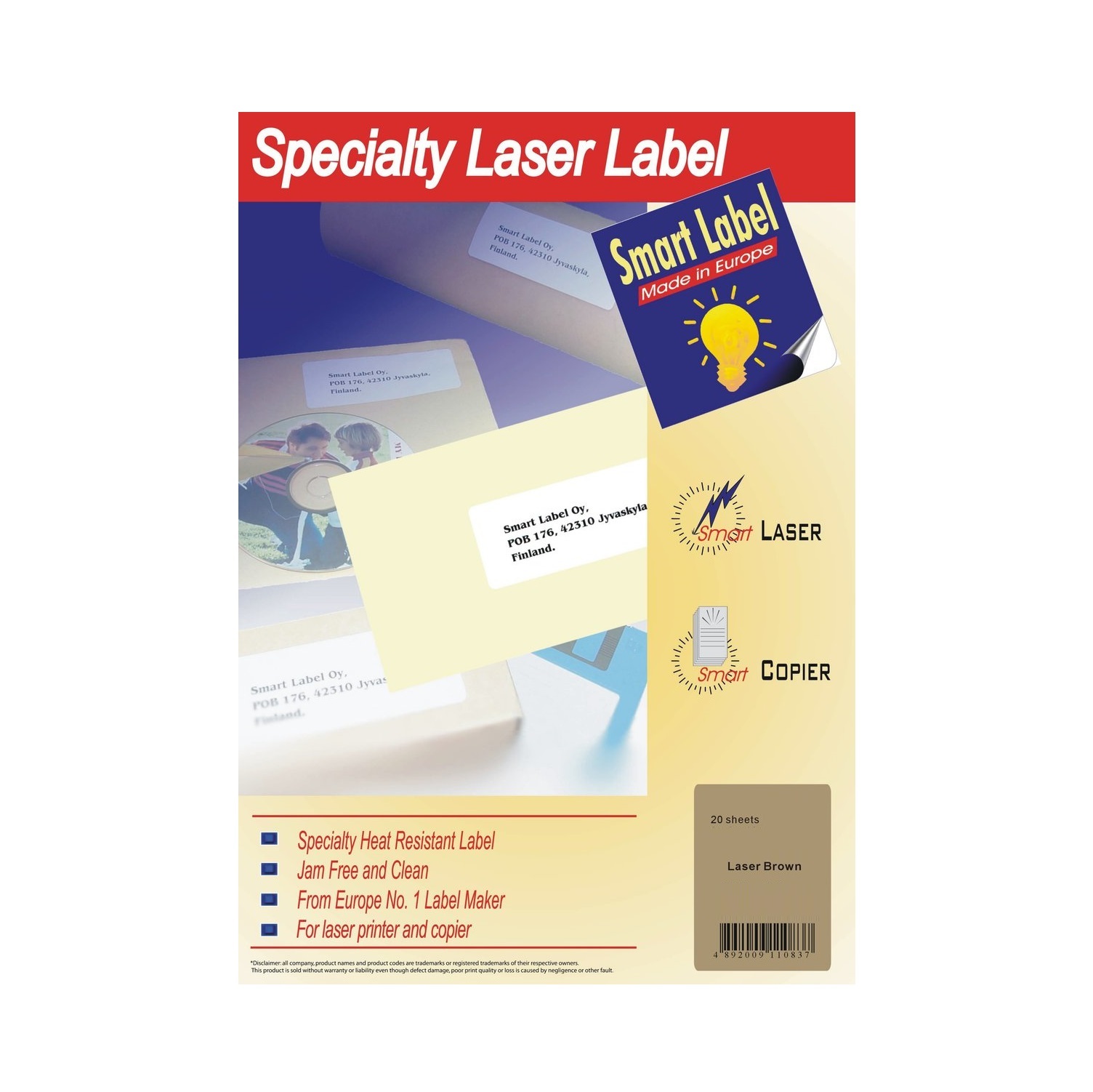 Smart Label 顏色鐳射標籤 20張庄 210x297mm