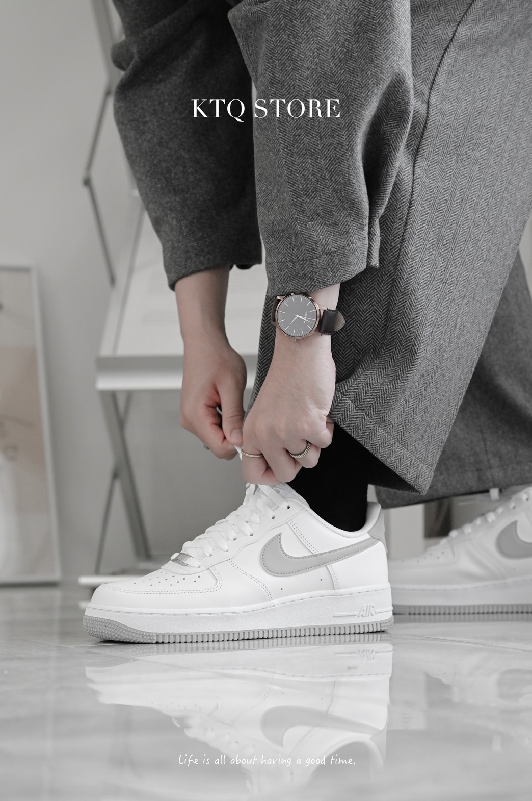 KTQ STORE ‧ NIKE AIR FORCE 1 07 白灰 復古 AF1 男鞋 FJ4146-100
