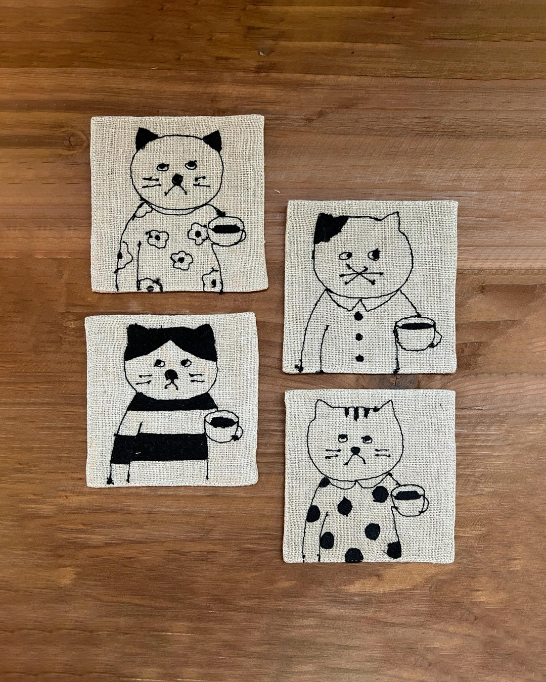 倉敷意匠 x sennokoto 麻質刺繡杯墊 (1套4件) | moli store 鍋墊、隔熱用品