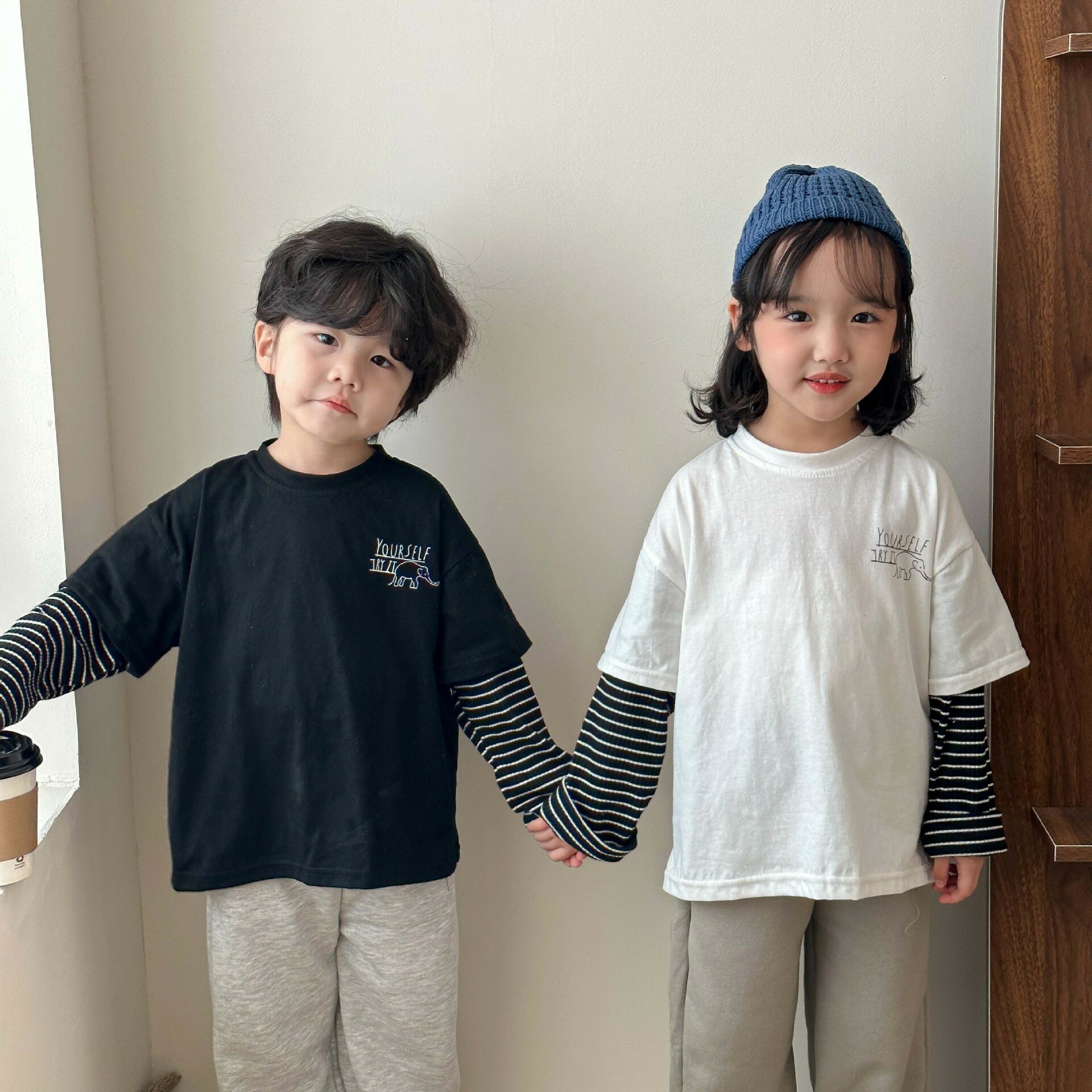 假兩件手繪大象長袖上衣 QM01