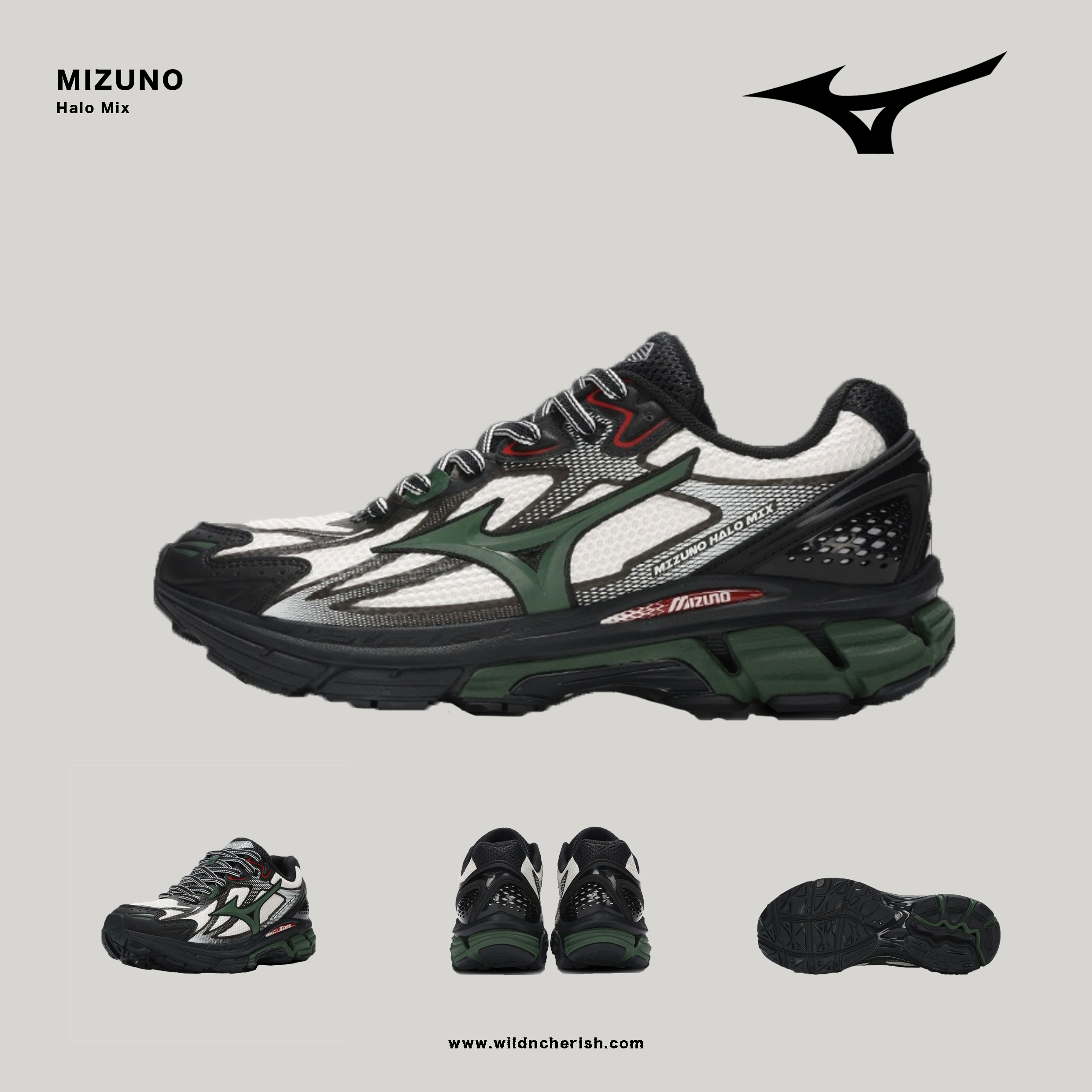 預訂 | Mizuno Halo Mix 復古慢跑鞋 黑綠