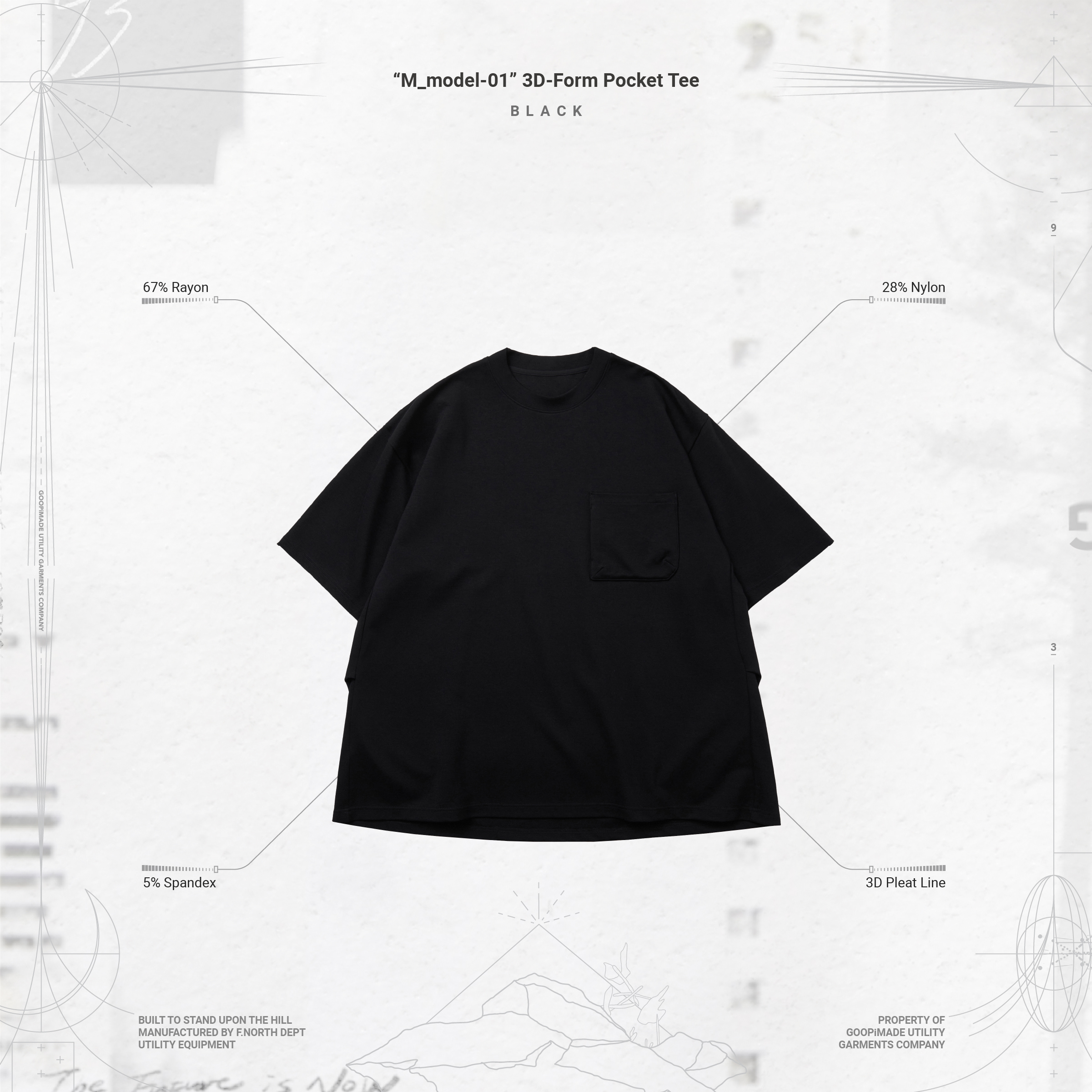 “M_model-01” 3D-Form Pocket Tee - Black
