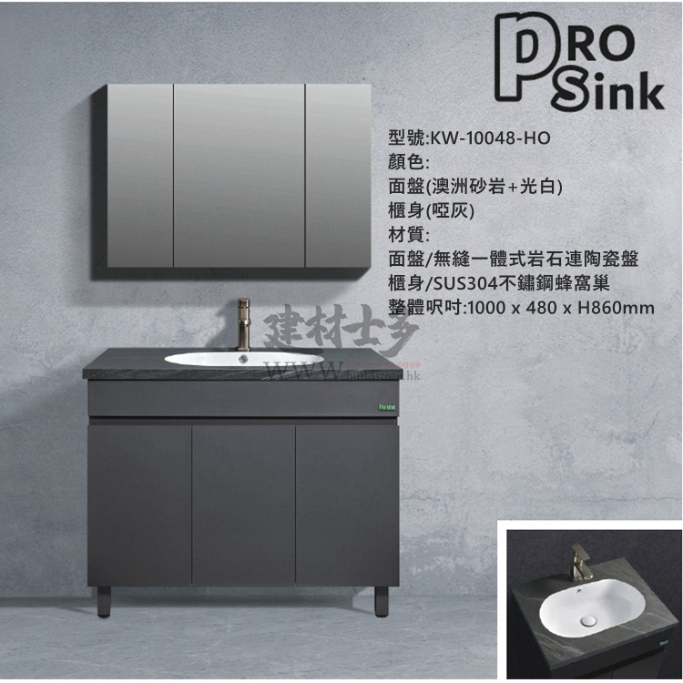 PRO Sink 1000 SERIES KW-10048-HO/BO 不鏽鋼座地式盤櫃組合(二色)