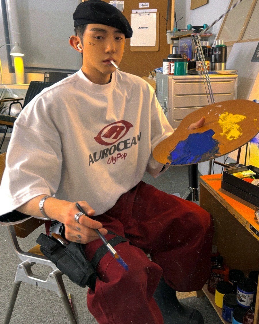 Aurocean 320克重磅純白色舊印花短袖