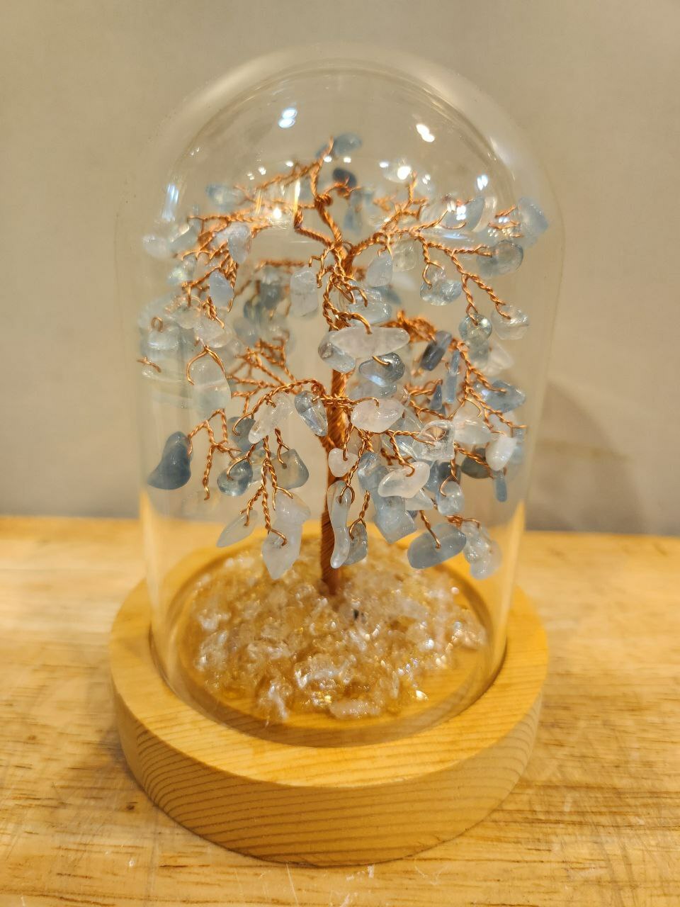 [S] CRYSTAL CHATEAU SMALL GLASS DOME TREE (14cm x 10cm), AQUAMARINE ...