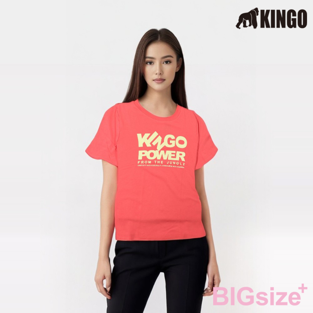 KINGO-大尺碼-女款 圓領T恤-橘-414116