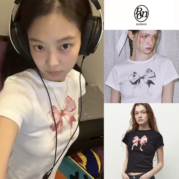 RONRON Double Ribbon Slim Crop T Shirt 雙蝴蝶結短TEE