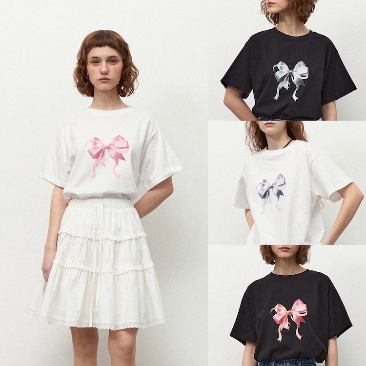 RONRON Double Ribbon Basic Fit T Shirt 雙蝴蝶結TEE