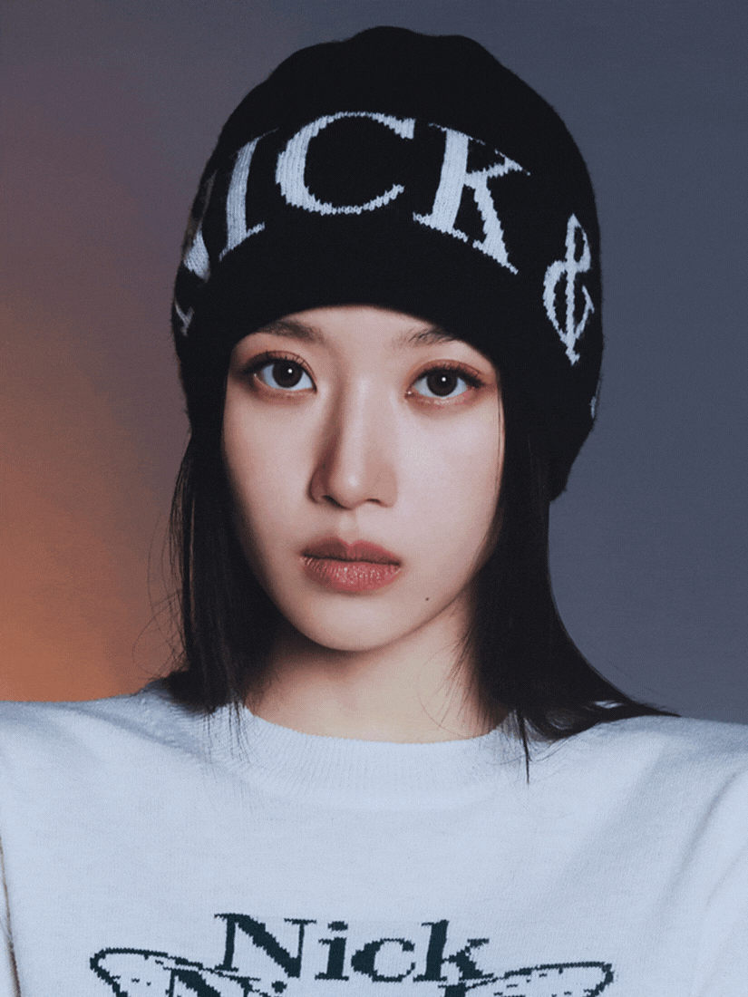 [NICK NICOLE] CASHMERE LETTERING JAQUARD BEANIE (5 C...