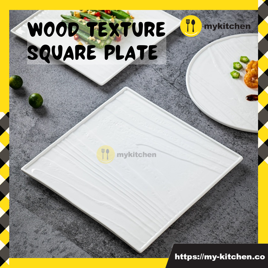 [MY KITCHEN] Wood Texture Square Plate Ceramic Porcelai
