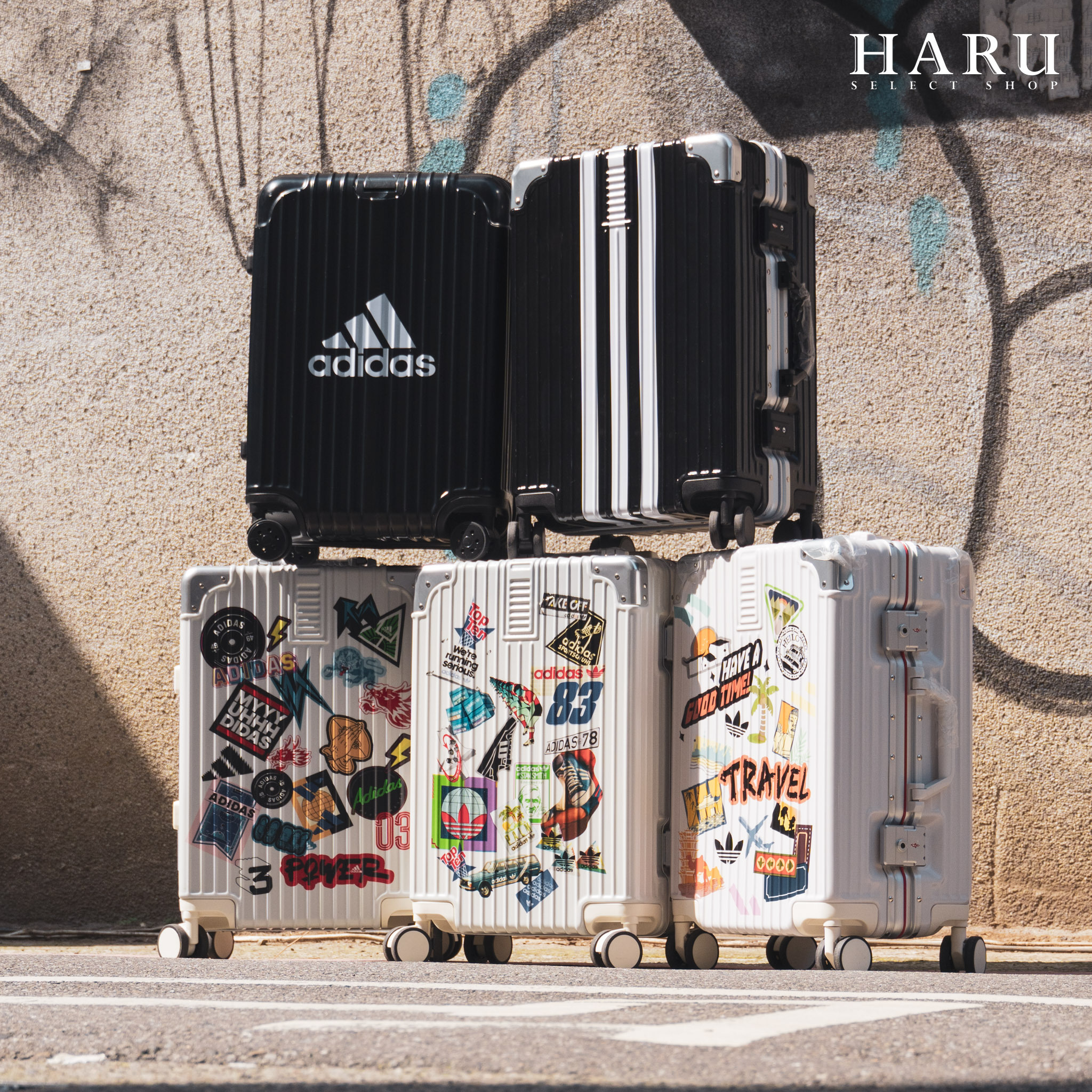 國外限定 Adidas 20吋 28吋 登機箱 紅桿 白色 黑色 塗鴉 三葉草 防撞行李箱 2025限量款