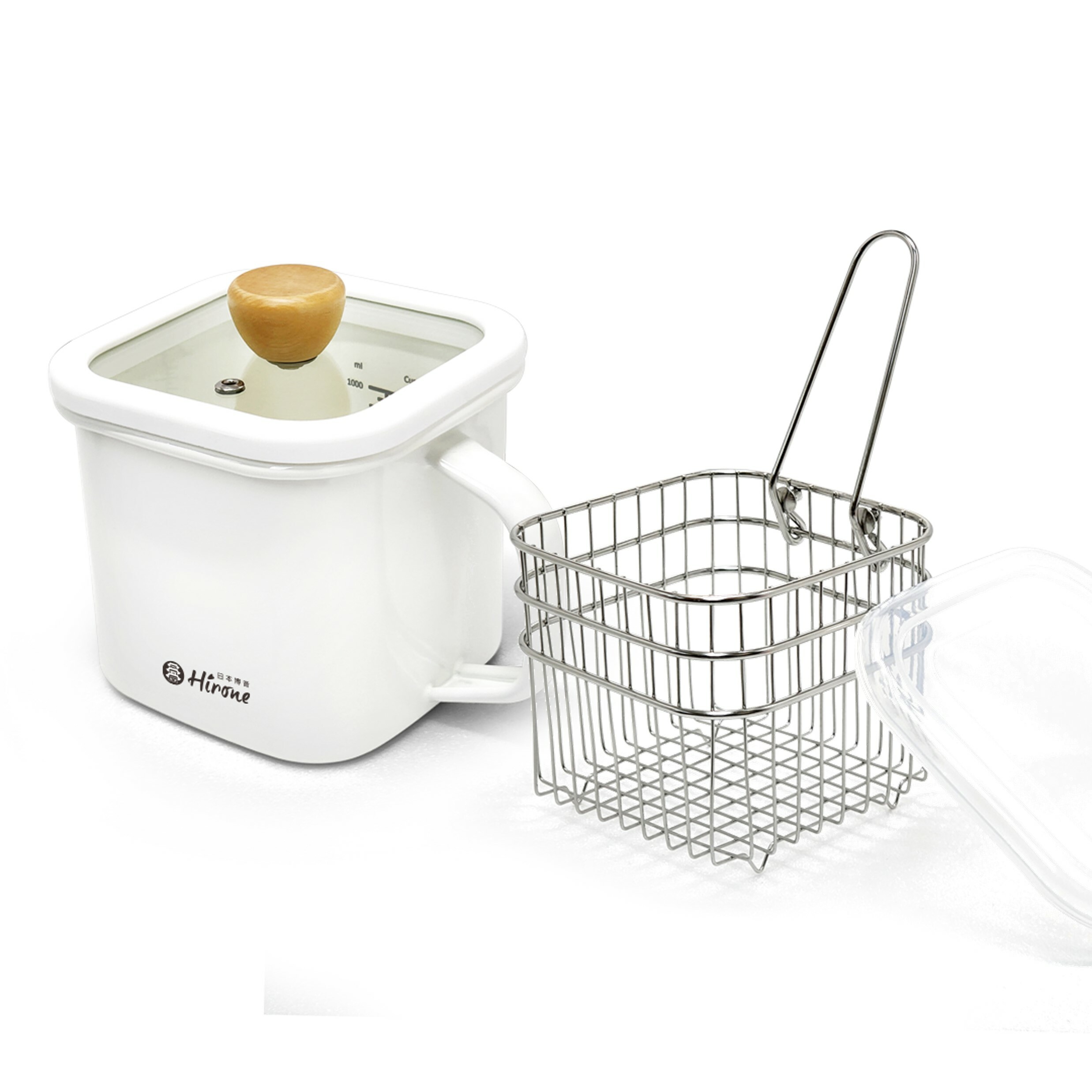 【日本HIRONE】14cm[淨白/亮紅]琺瑯單耳方形奶鍋組