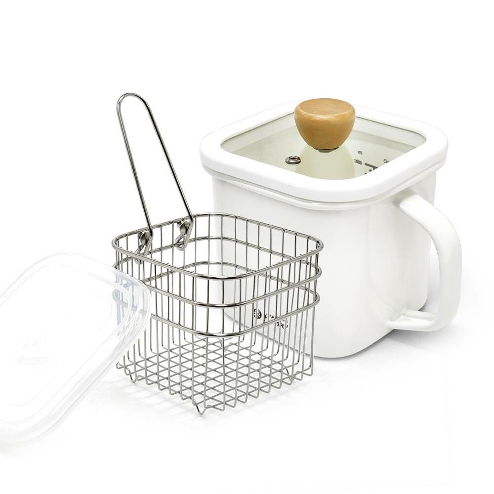 【日本HIRONE】14cm淨白琺瑯單耳方形奶鍋組