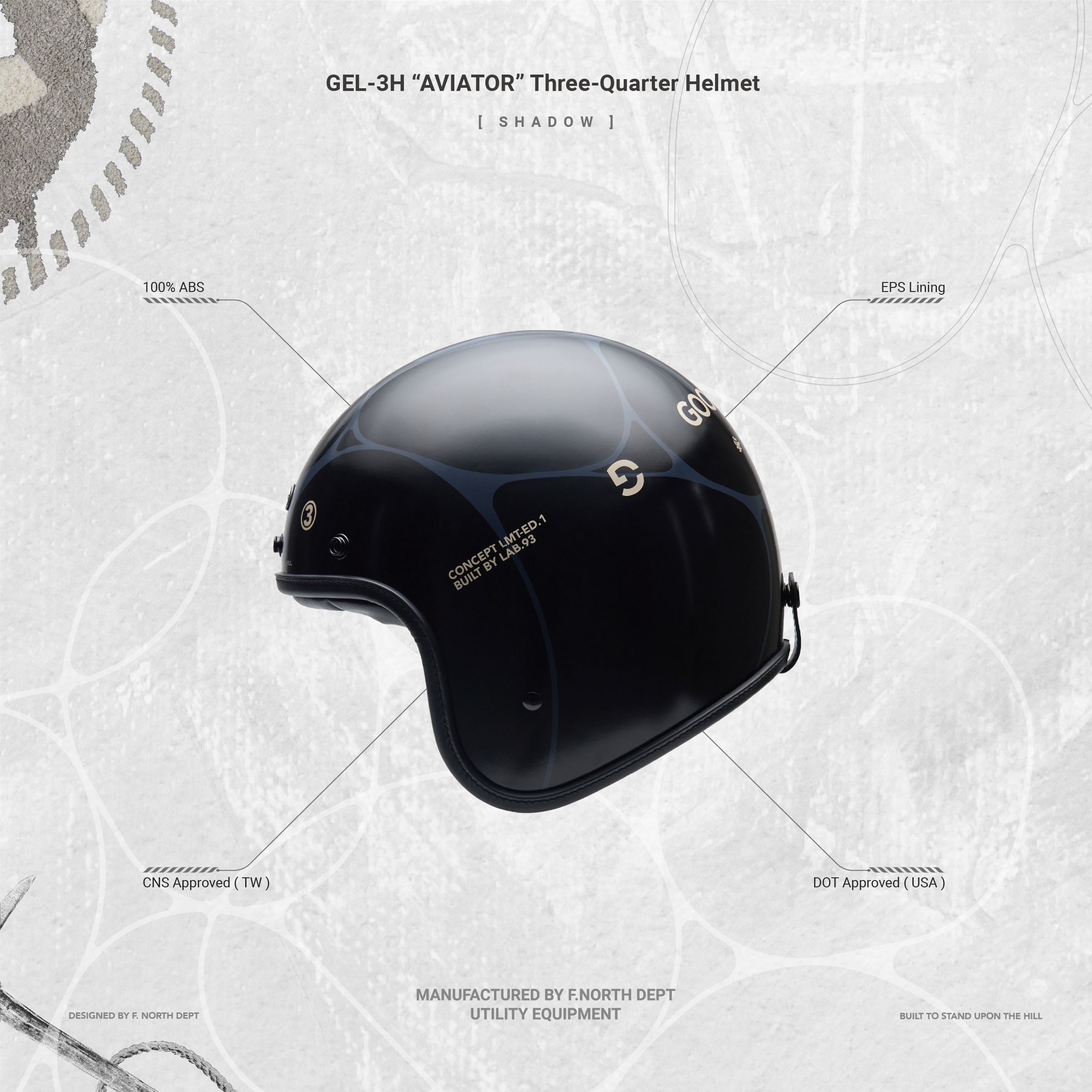 GEL-3H “AVIATOR” Three-Quarter Helmet - Shadow