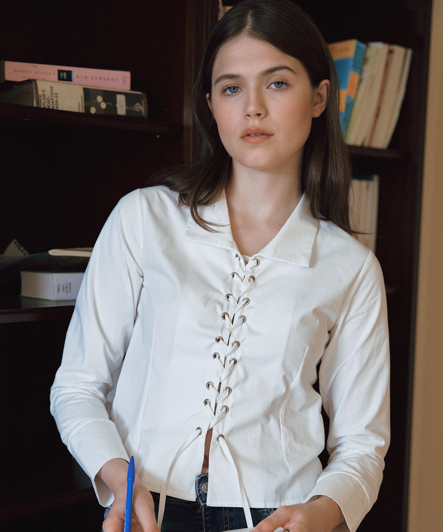 【Letter From Moon】Eyelet Ribbon Shirt