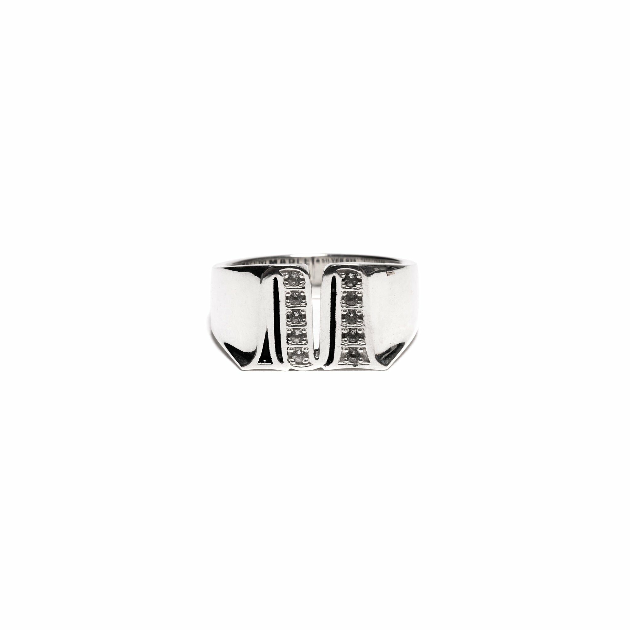 "M" Signet Ring (Silver/Topaz)