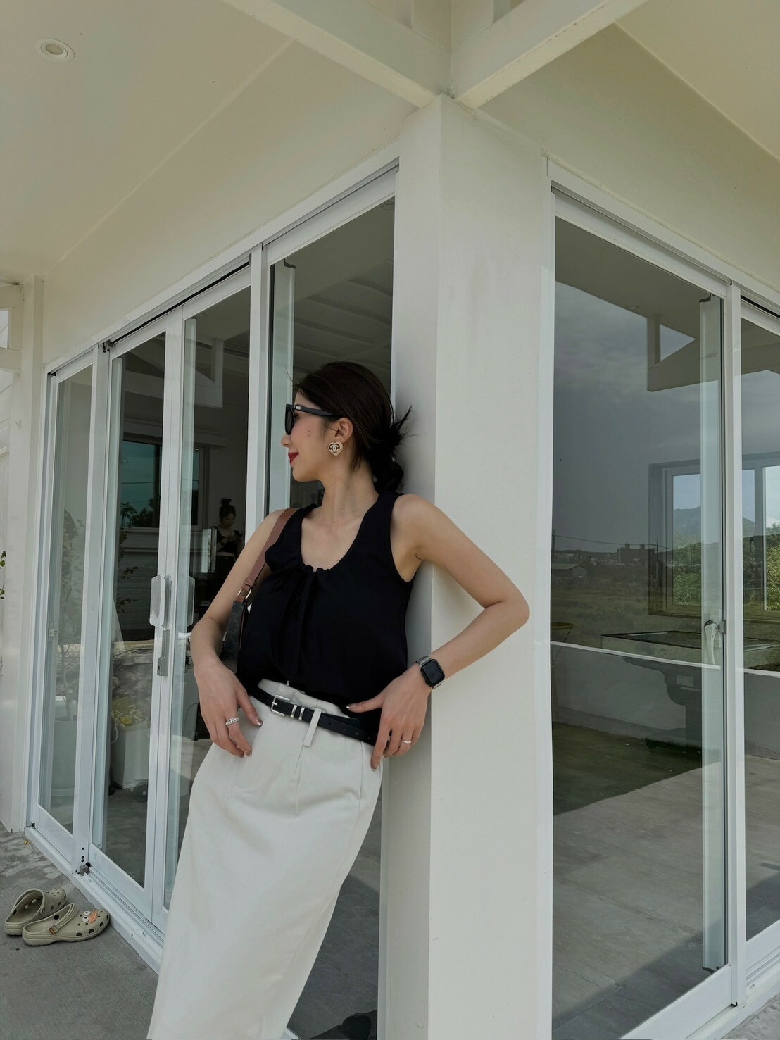 簡約抽繩棉麻背心