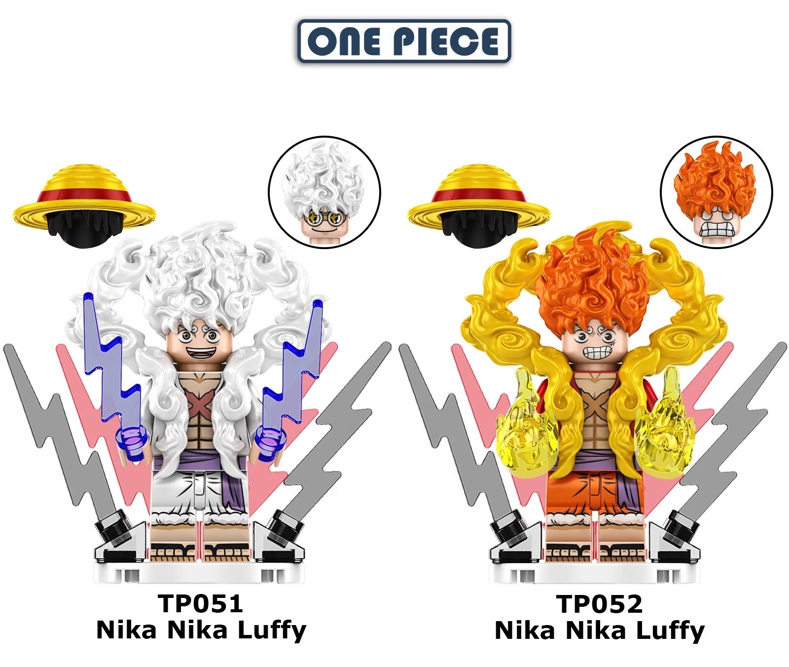 2PCS / LOT Nika Nika Luffy One Piece Minifigs fit Lego
