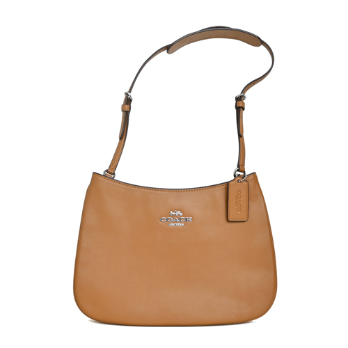 COACH CP101 牛奶糖色素面全皮字牌雙層扁身小款肩背腋下包