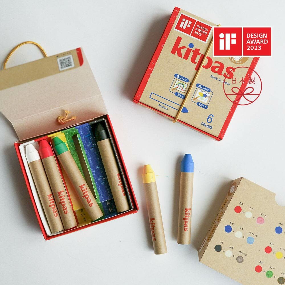 【kitpas】日本製環保無毒水洗米蠟筆-六支組（2023 iF設計獎）