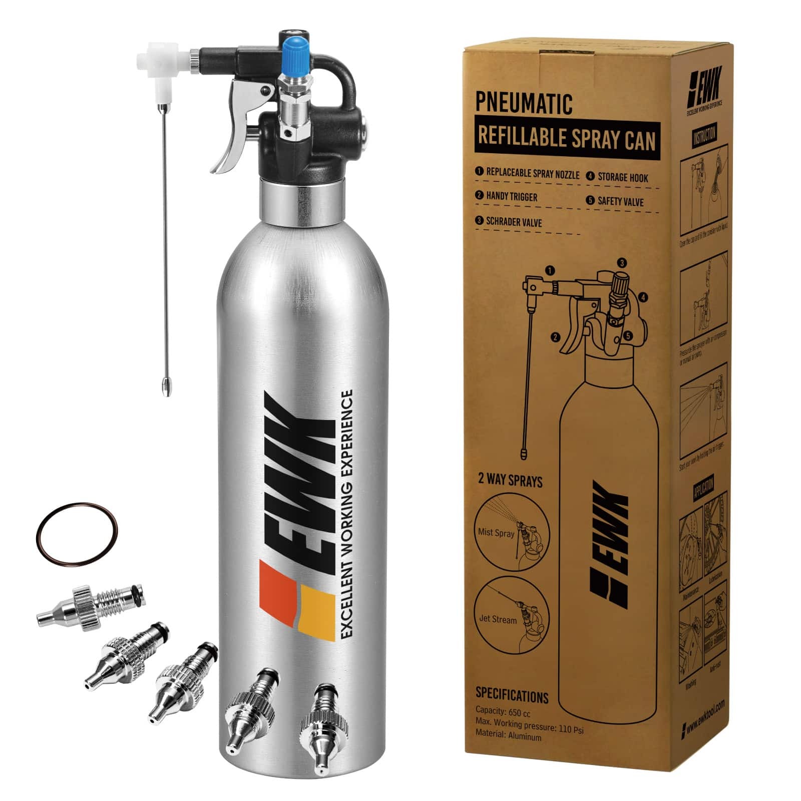 Refillable Compressed Air Spray Can with Nozzles | EWK