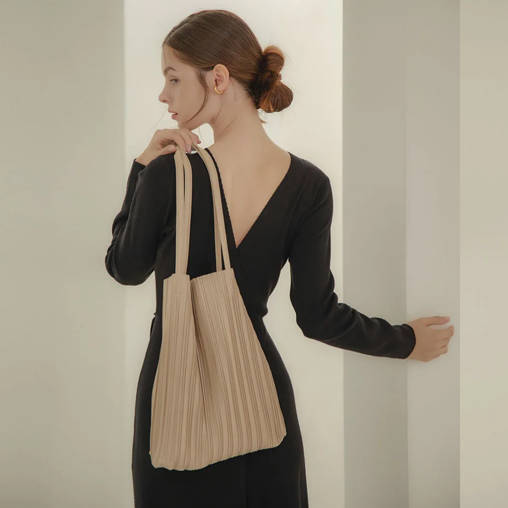 韓國 BLUEORB Each Bag 皺褶托特包 肩背包-內附收納袋 香檳金