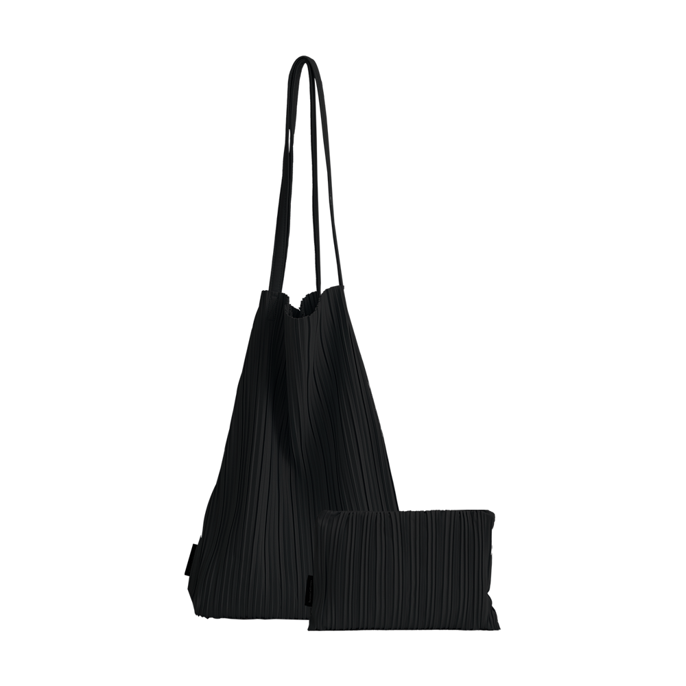 韓國 BLUEORB Each Bag 皺褶托特包 肩背包-內附收納袋 酷炫黑