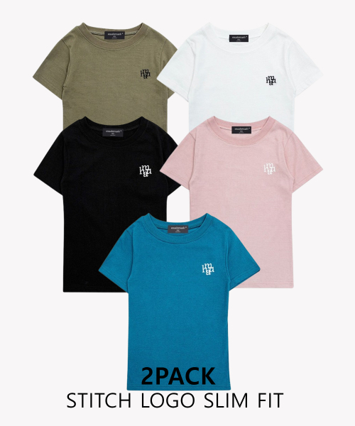 (MUAHMUAH) 2PACK STITCH LOGO BASIC T-SHIRT | 5color