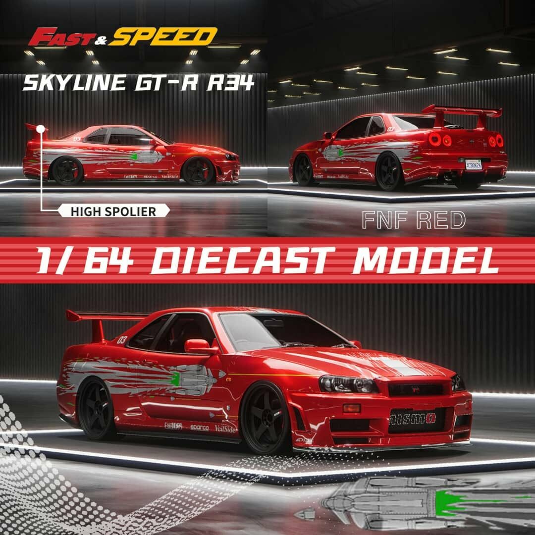 預訂:1/64 Fast & Speed Nissan Skyline GT-R R34 FNF Red (F