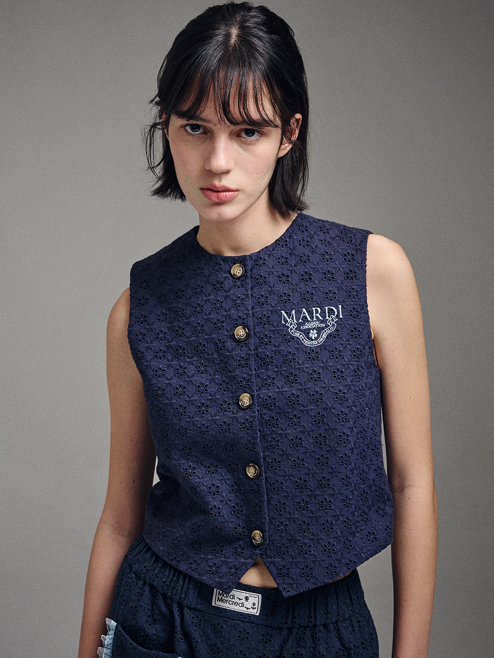 Mardi Mercredi CLASSIC VEST EYELET_NAVY