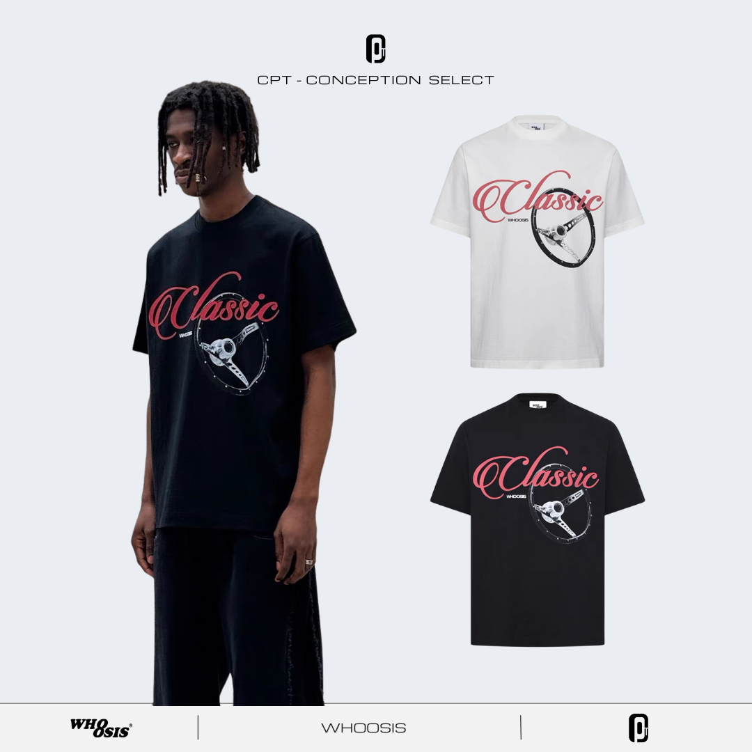WHOOSIS 經典方向盤復古印花 重磅純棉 美式落肩寬鬆 短袖