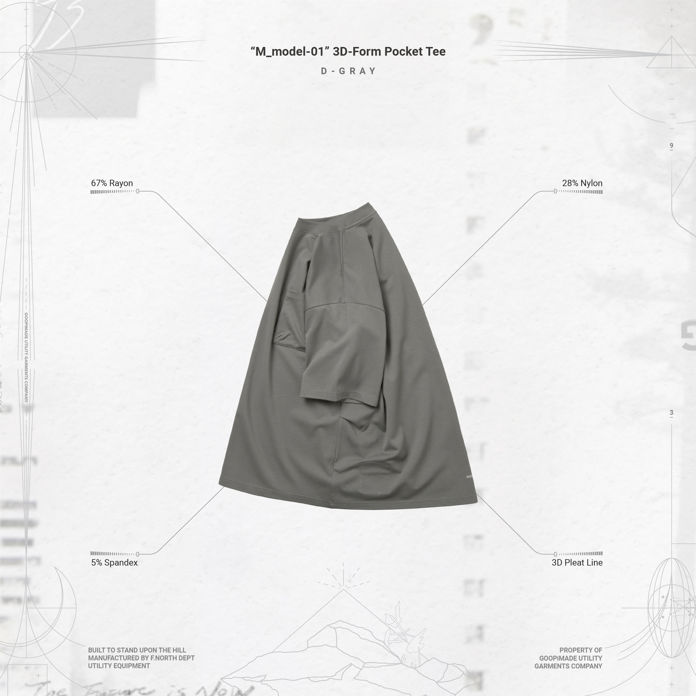 “M_model-01” 3D-Form Pocket Tee - D-Gray