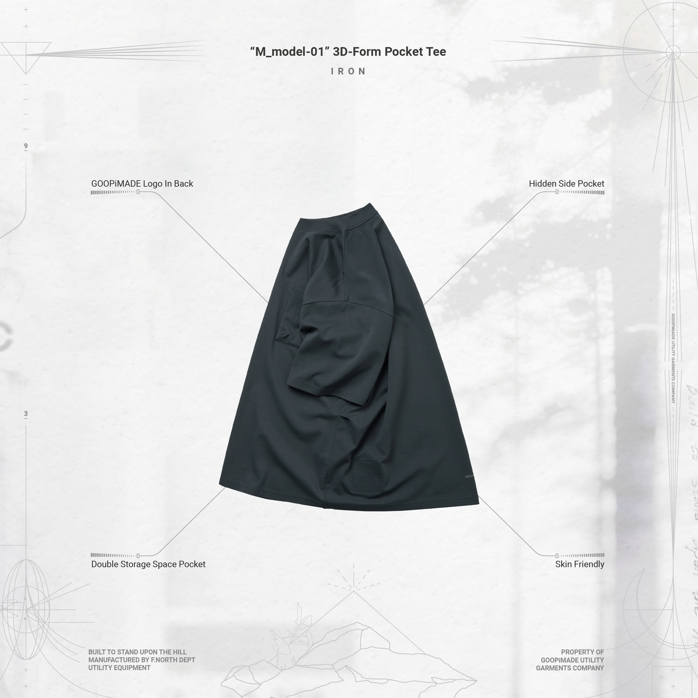 “M_model-01” 3D-Form Pocket Tee - Iron