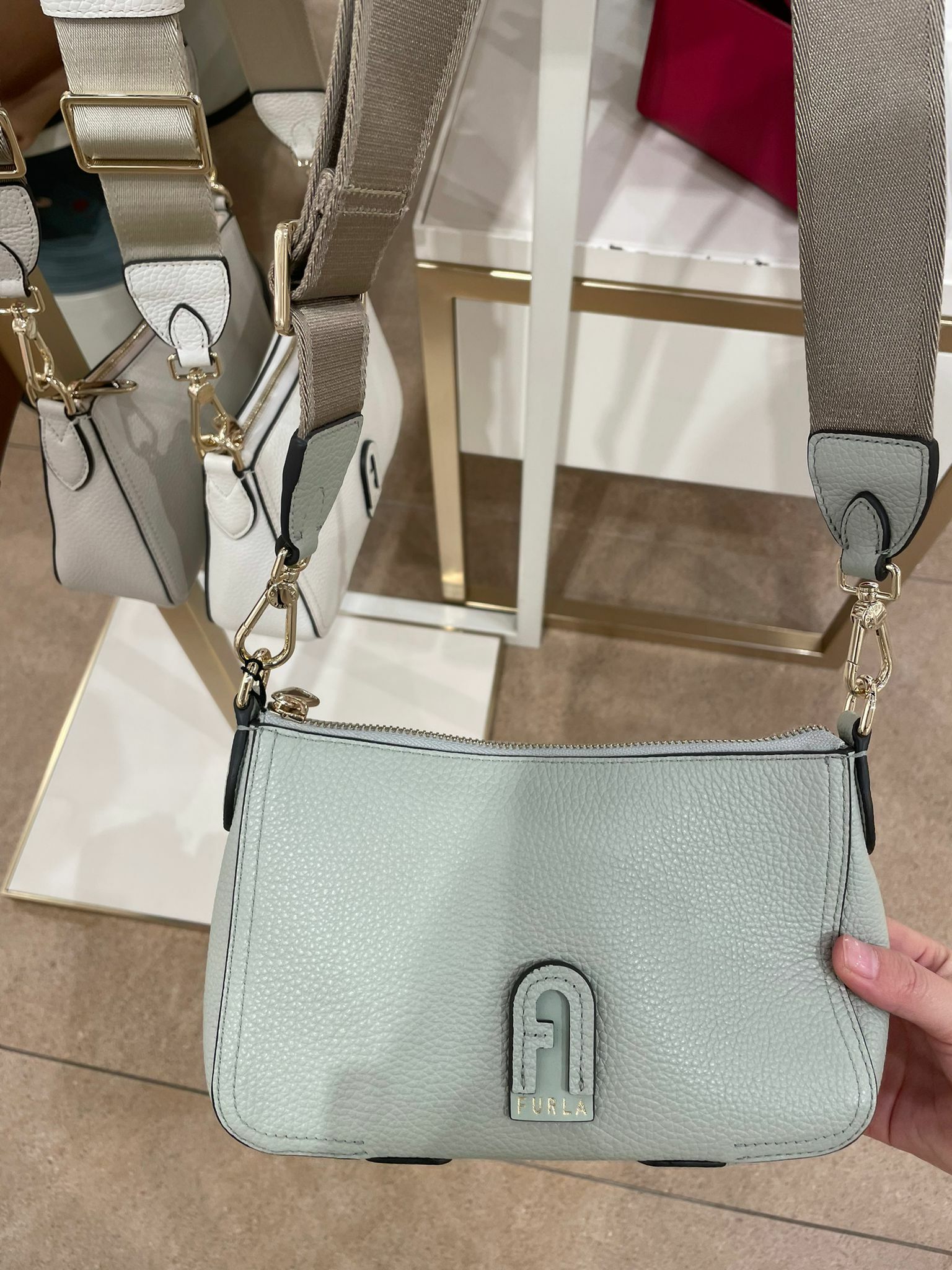 FURLA ATENA LEATHER SLING BAG WITH F LOGO