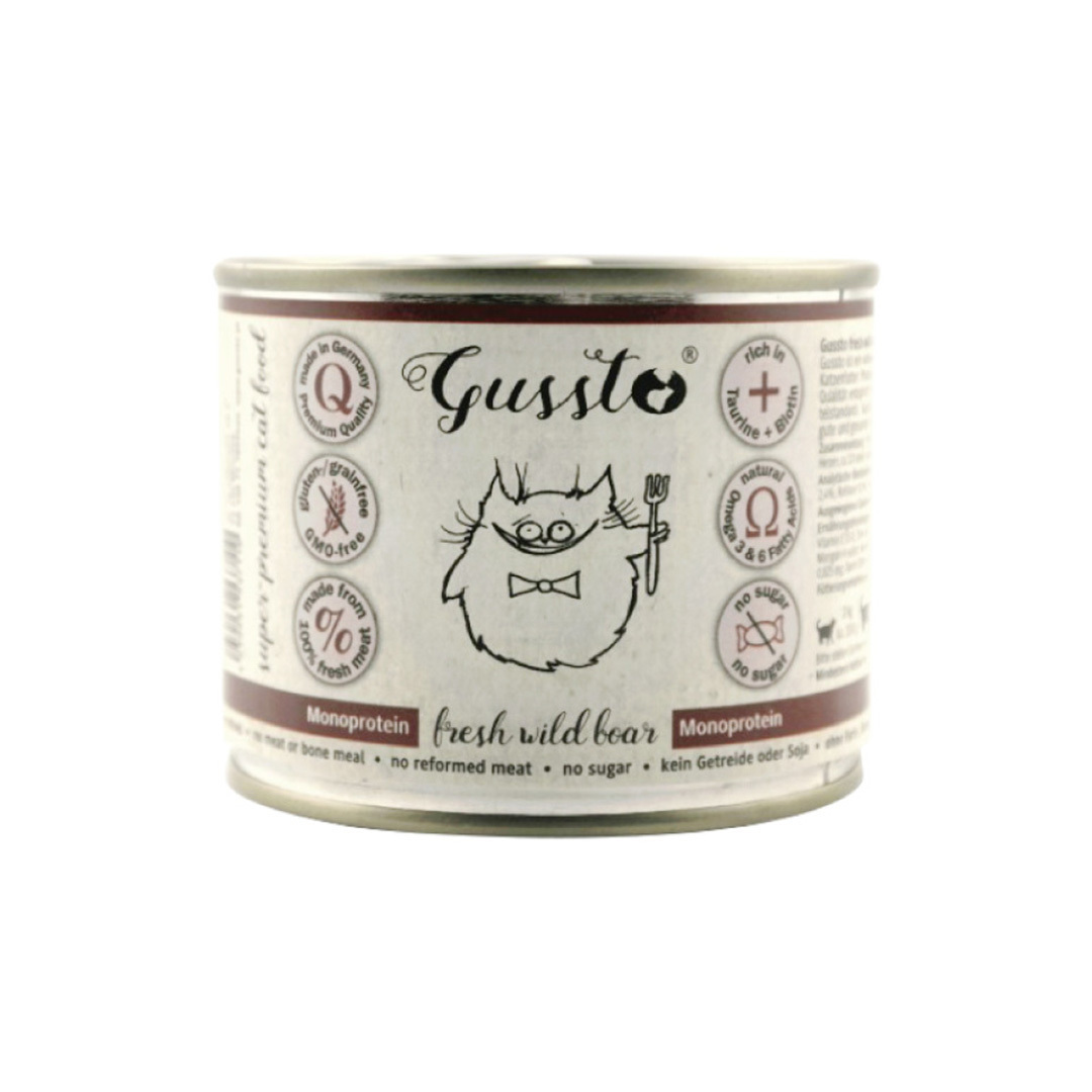 德國 GUSSTO 惡魔喵 天然無榖有機主食罐-野味豬肉 200g