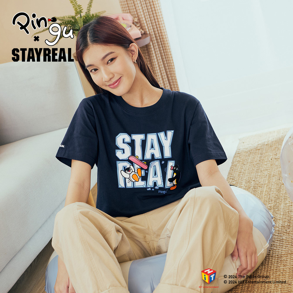 STAYREAL x 企鵝家族 Pingu 聯名Logo T - 深藍