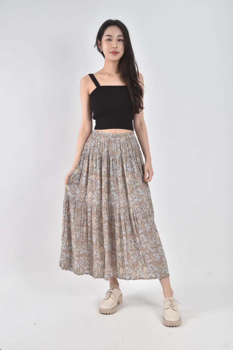 二拾衫-(L) lativ花卉藍色長裙二手衣｜30日無條件退貨