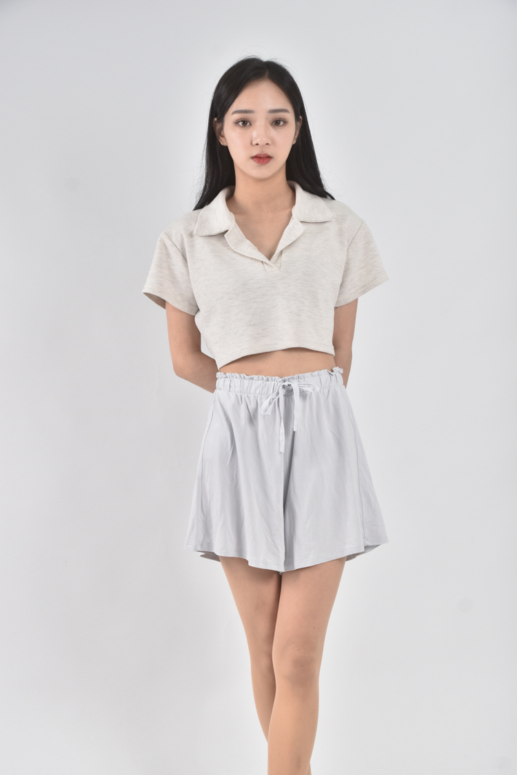 二拾衫-(S) lativ高腰棉質抽繩藍色短褲二手衣｜30日無條件退貨