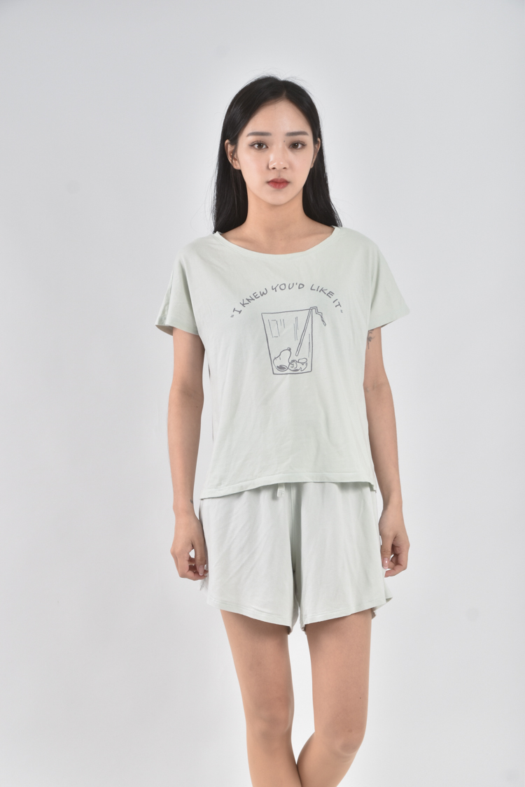 二拾衫-(S) lativ棉質兩件式圖案綠色套裝二手衣｜30日無條件退貨