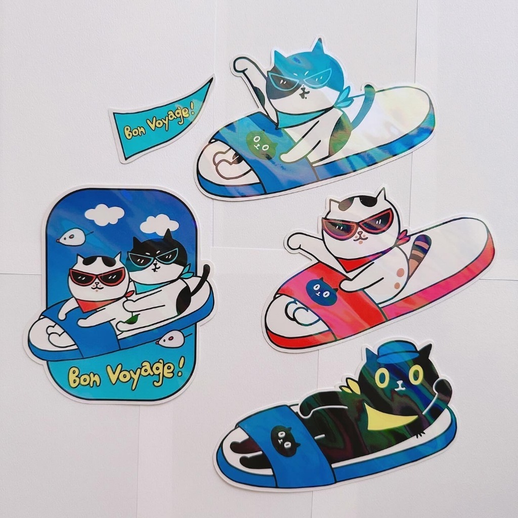 一路順風! 5入防水大貼紙 一起搭拖鞋飛機去看極光｜superB studio