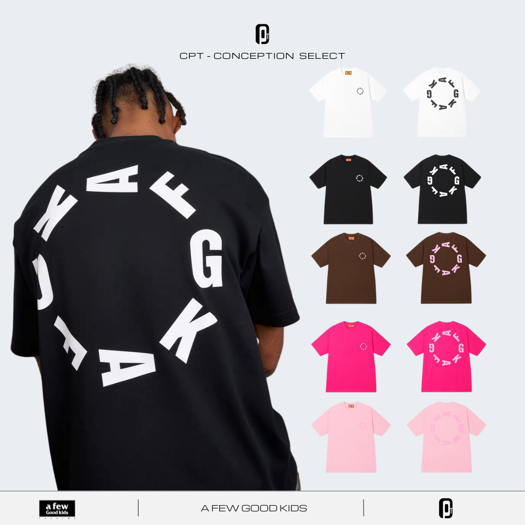 AFGK 環狀設計標語印花 美式落肩寬鬆 重磅純棉 短袖