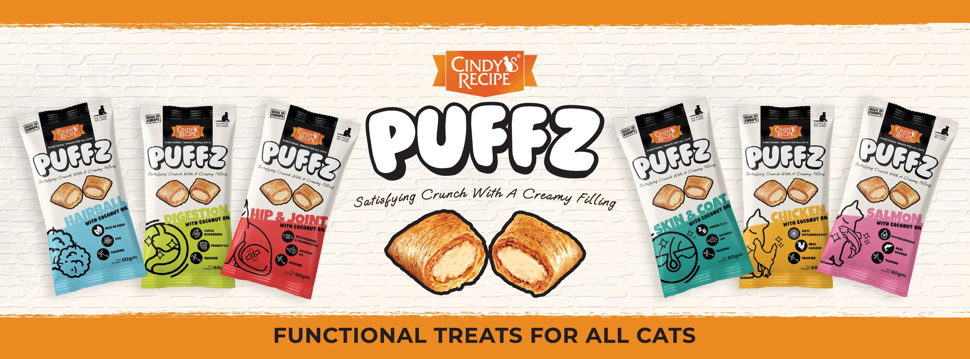 【$100任選6包】Cindy's Recipe® Puffz® 椰子油夾心脆脆粒貓小食