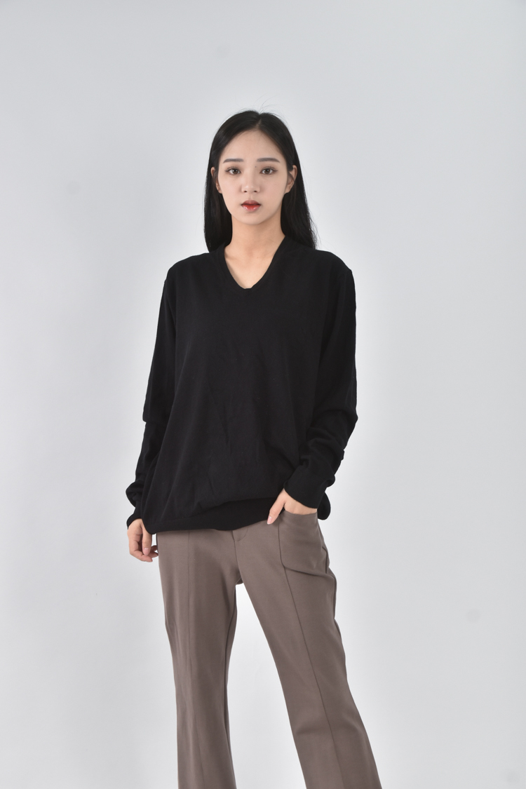 二拾衫-(2XL) lativ針織v領黑色長袖上衣二手衣｜30日無條件退貨