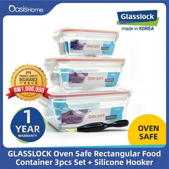 Glasslock Oven Safe Food Container Rectangular 3pcs Set