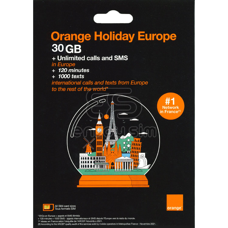 Orange - 【30GB / 30日】歐洲 40+國家地區 4G/3G 上網卡數據卡電話卡SIM咭